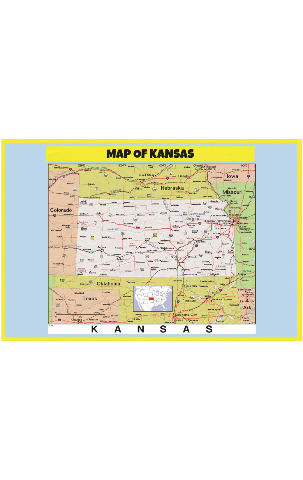 Map of Kansas Style C - Laminated Wall Map Poster Print Perfect for ...