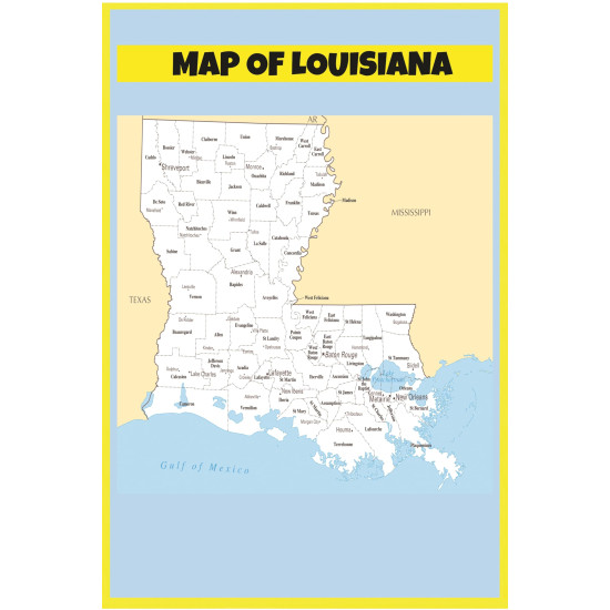 Map of Louisiana - Laminated Wall Map Poster Print Perfect for ...