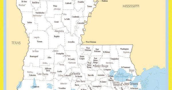 Map of Louisiana - Laminated Wall Map Poster Print Perfect for Classrooms and Homes - Vivid ...