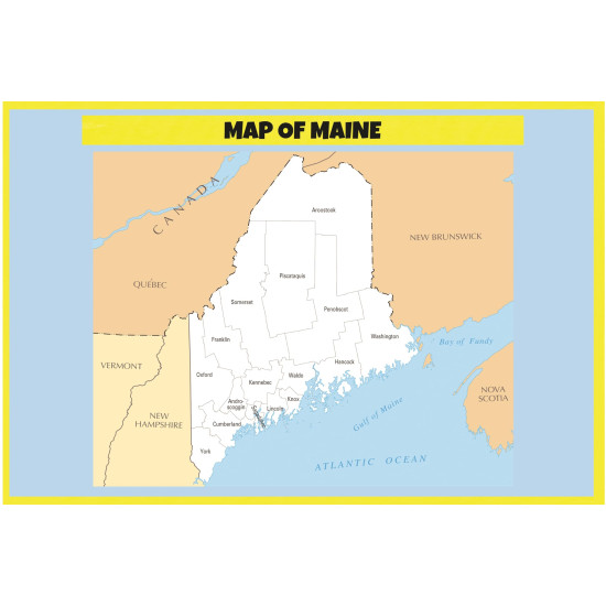 Map of Maine - Laminated Wall Map Poster Print Perfect for Classrooms ...