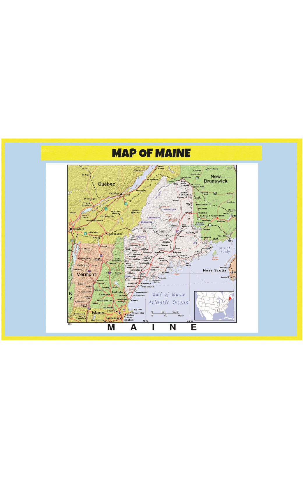 Map of Maine Style C - Laminated Wall Map Poster Print Perfect for Classrooms and Homes - Vivid ...