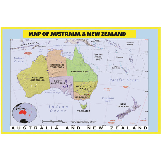 Map of Australia & New Zealand - Laminated Wall Map Poster Print ...