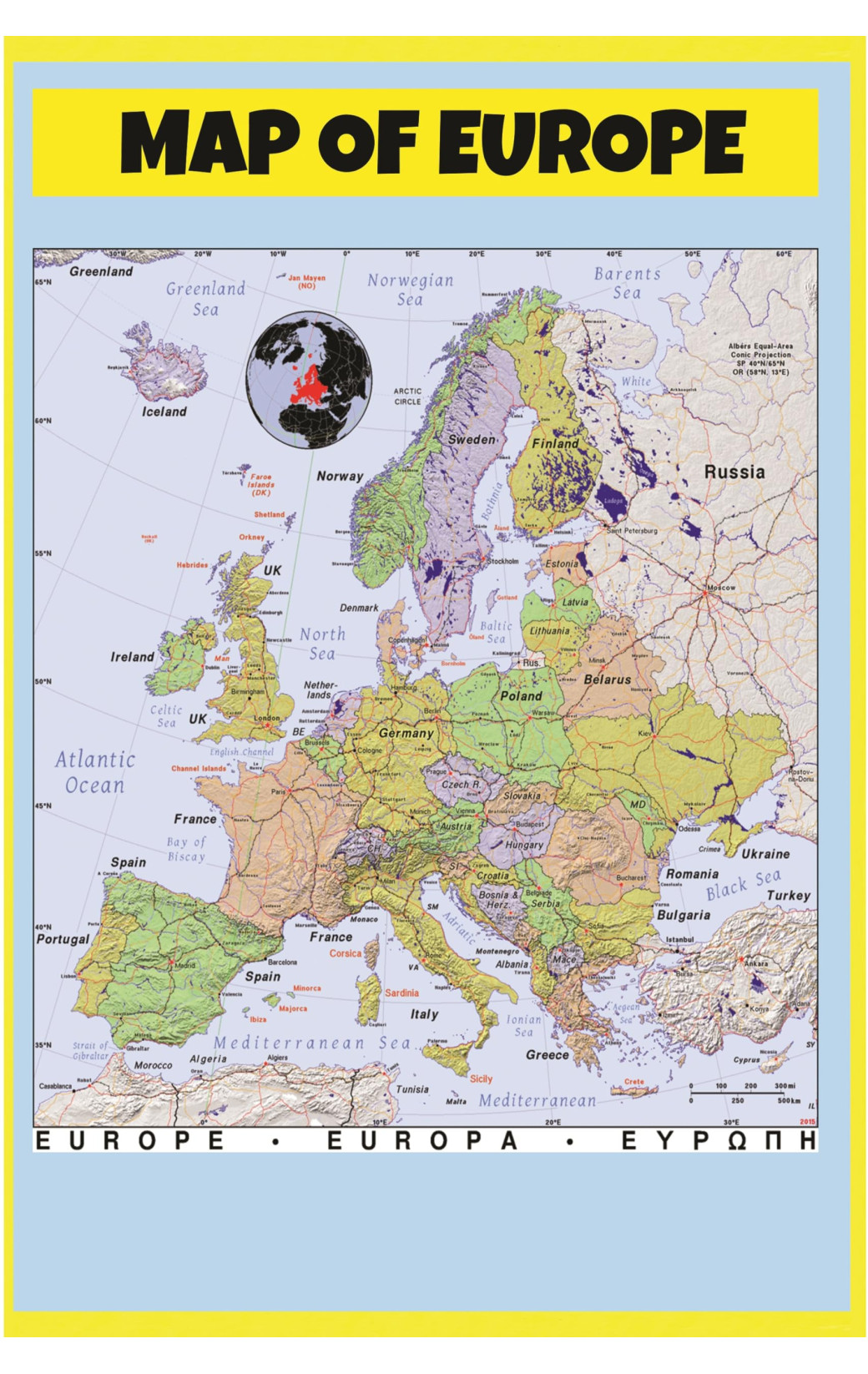 Map of Europe Style B - Laminated Wall Map Poster Print Perfect for ...