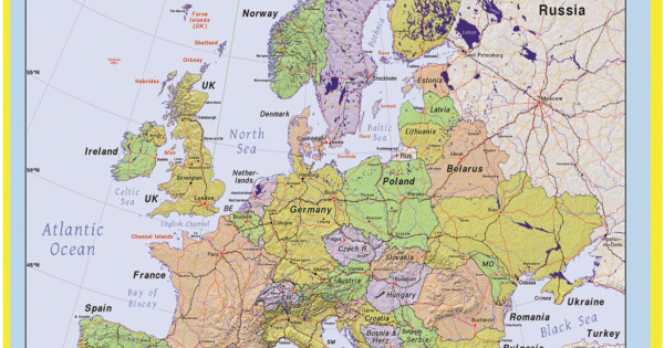 Map of Europe Style B - Laminated Wall Map Poster Print Perfect for Classrooms and Homes - Vivid ...