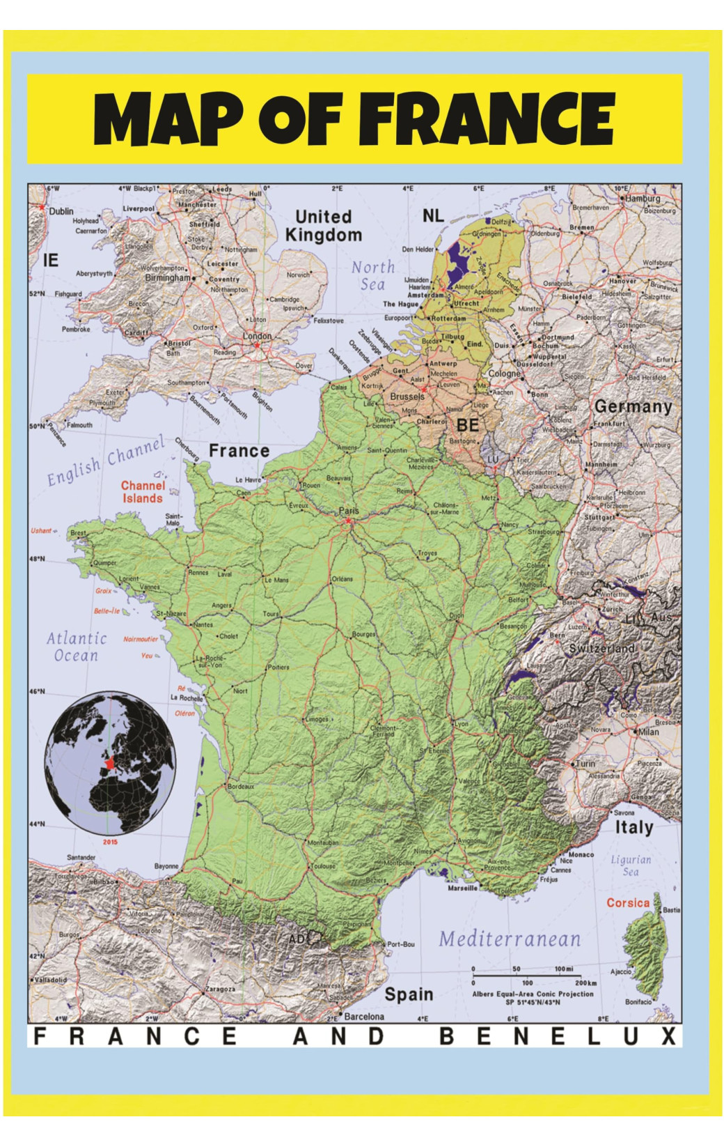Map of France - Laminated Wall Map Poster Print Perfect for Classrooms ...