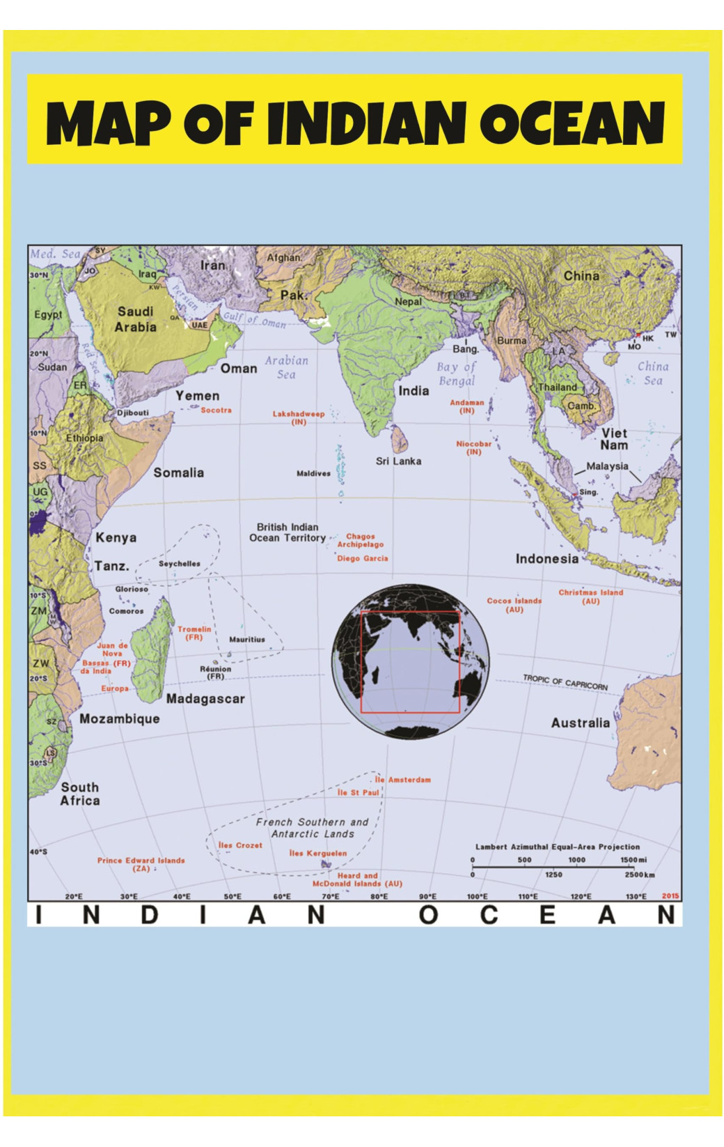Map of Indian Ocean - Laminated Wall Map Poster Print Perfect for Classrooms and Homes - Vivid ...