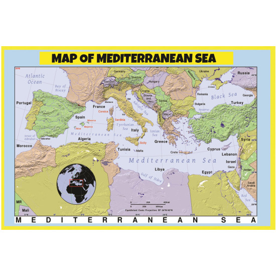 Map of Mediterranean Sea - Laminated Wall Map Poster Print Perfect for ...