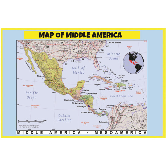 Map of Middle America - Laminated Wall Map Poster Print Perfect for ...