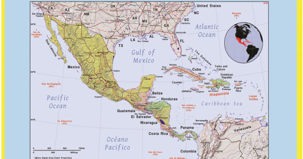 Map of Middle America - Laminated Wall Map Poster Print Perfect for ...