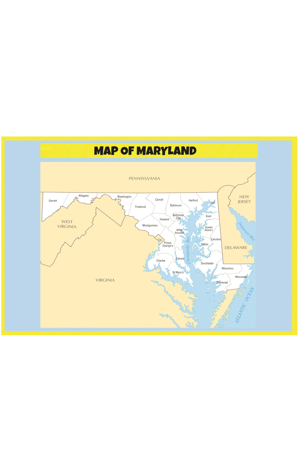 Map of Maryland - Laminated Wall Map Poster Print Perfect for ...