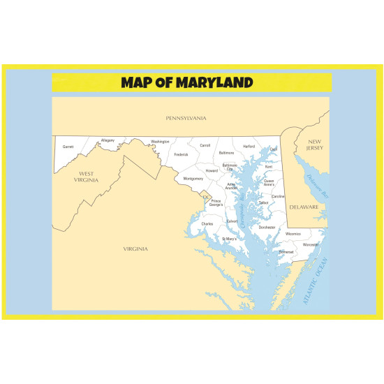 Map of Maryland - Laminated Wall Map Poster Print Perfect for ...