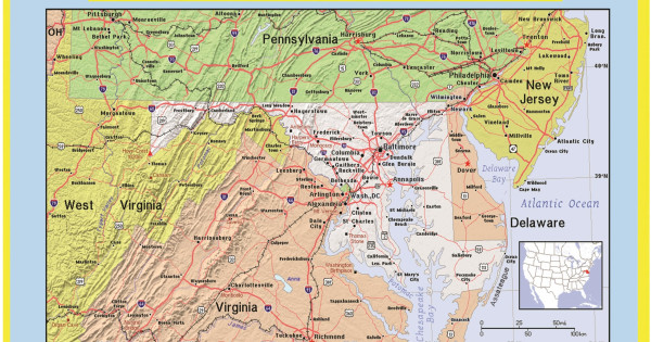 Map of Maryland Style C - Laminated Wall Map Poster Print Perfect for Classrooms and Homes ...