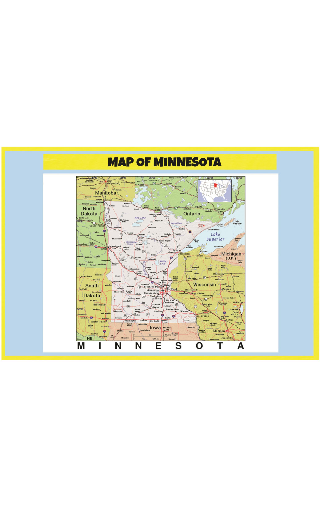Map of Minnesota Style C - Laminated Wall Map Poster Print Perfect for Classrooms and Homes ...