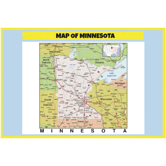 Map of Minnesota Style C - Laminated Wall Map Poster Print Perfect for Classrooms and Homes ...