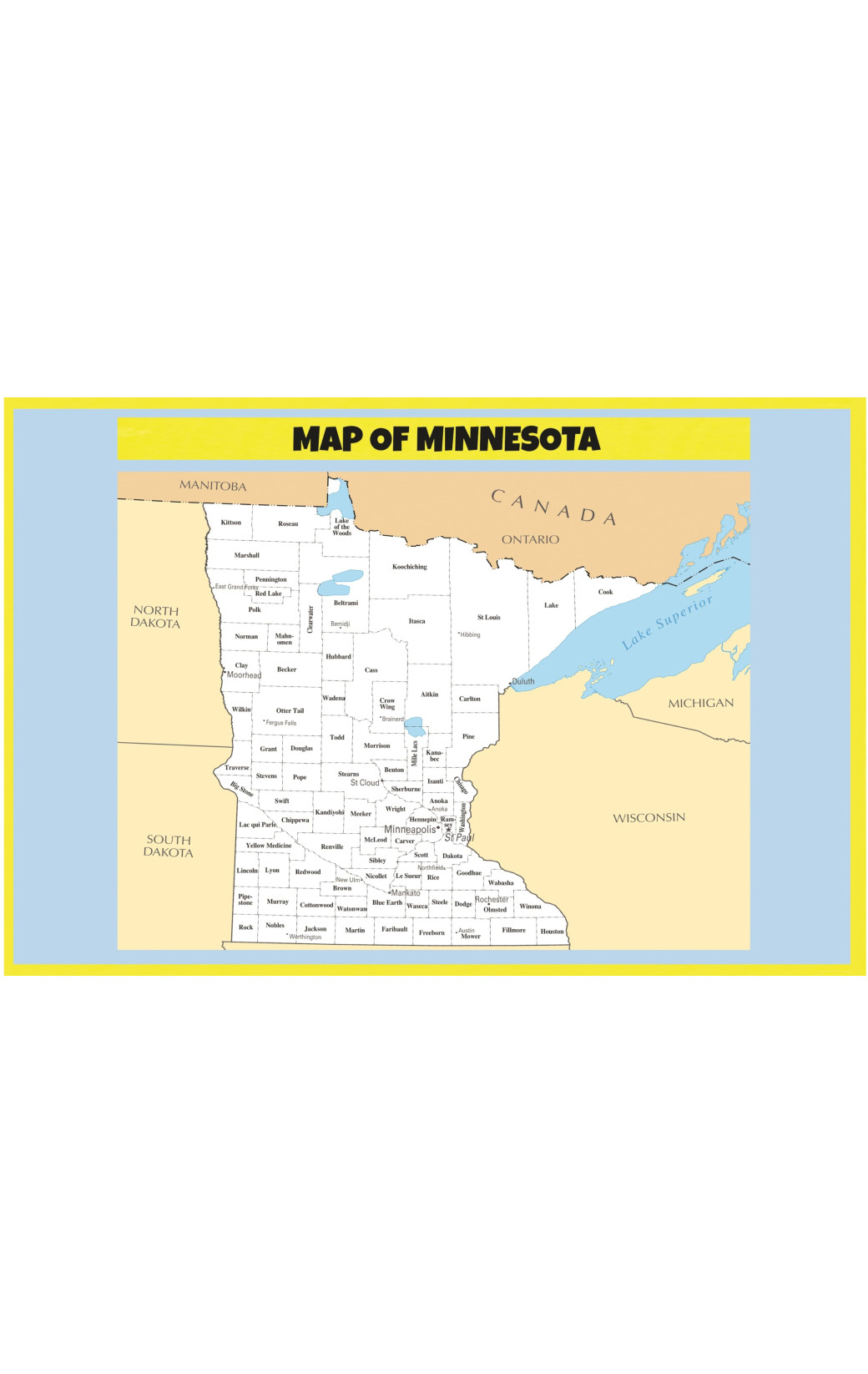 Map of Minnesota - Laminated Wall Map Poster Print Perfect for ...