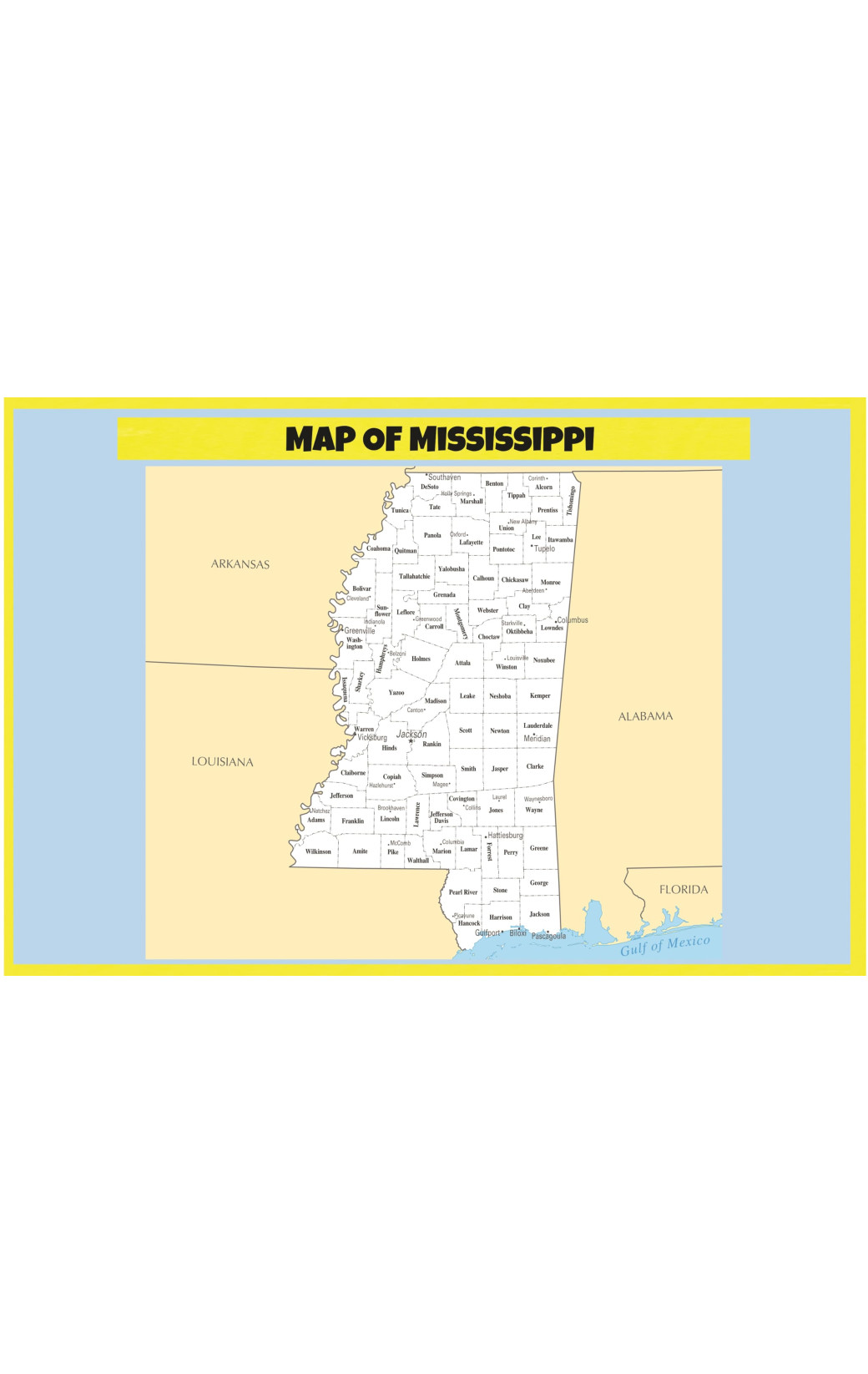 Map of Mississippi - Laminated Wall Map Poster Print Perfect for ...