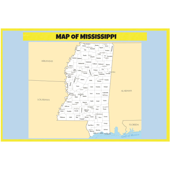 Map of Mississippi - Laminated Wall Map Poster Print Perfect for Classrooms and Homes - Vivid ...