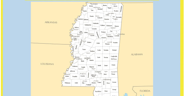 Map of Mississippi - Laminated Wall Map Poster Print Perfect for ...