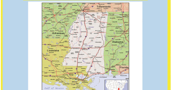 Map of Mississippi Style C - Laminated Wall Poster Print Perfect for Classrooms and Homes ...