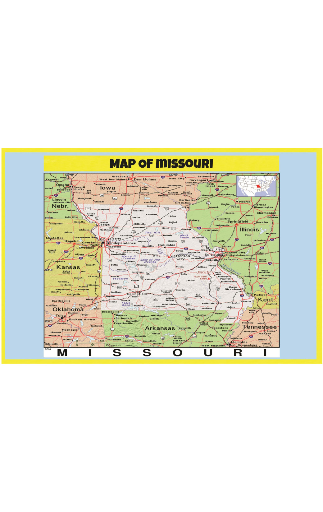 Map of Missouri Style C - Laminated Wall Map Poster Print Perfect for Classrooms and Homes ...