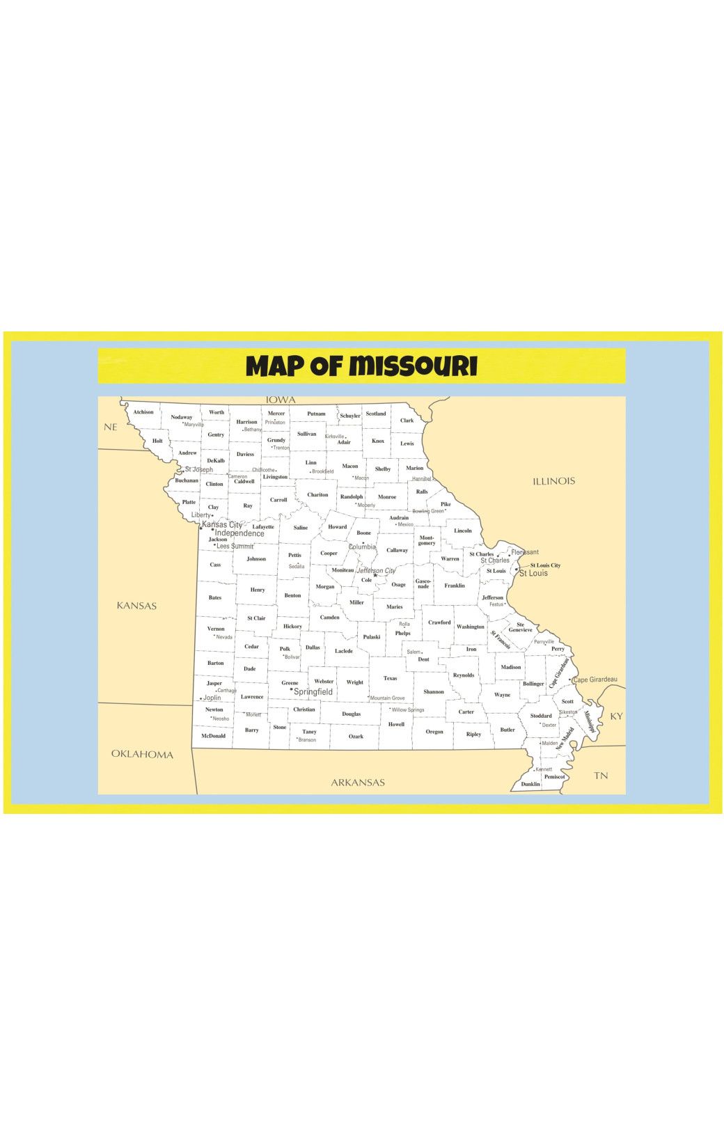 Map of Missouri =- Laminated Wall Map Poster Print Perfect for Classrooms and Homes - Vivid ...