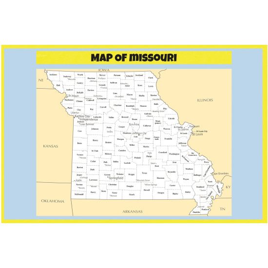 Map of Missouri =- Laminated Wall Map Poster Print Perfect for ...
