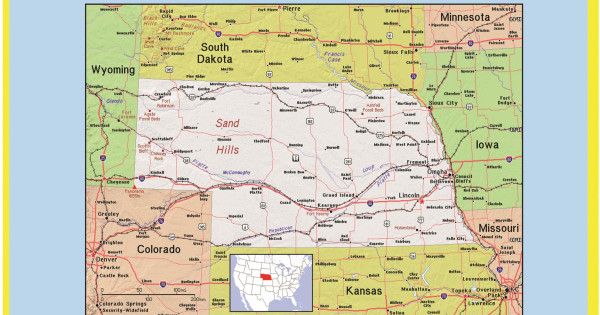 Map of Nebraska Style C - Laminated Wall Map Poster Print Perfect for Classrooms and Homes ...