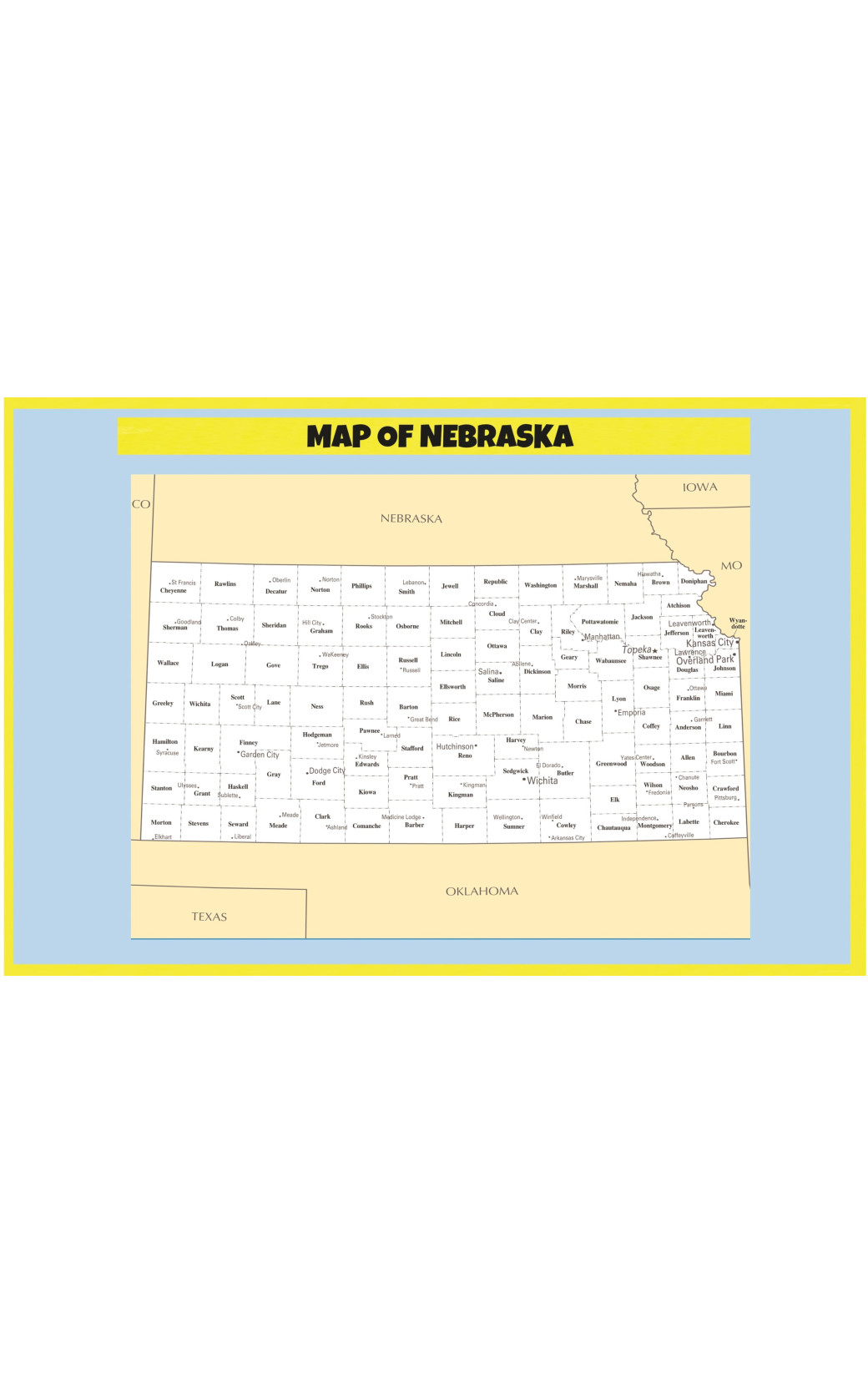 Map of Nebraska - Laminated Wall Map Poster Print Perfect for ...