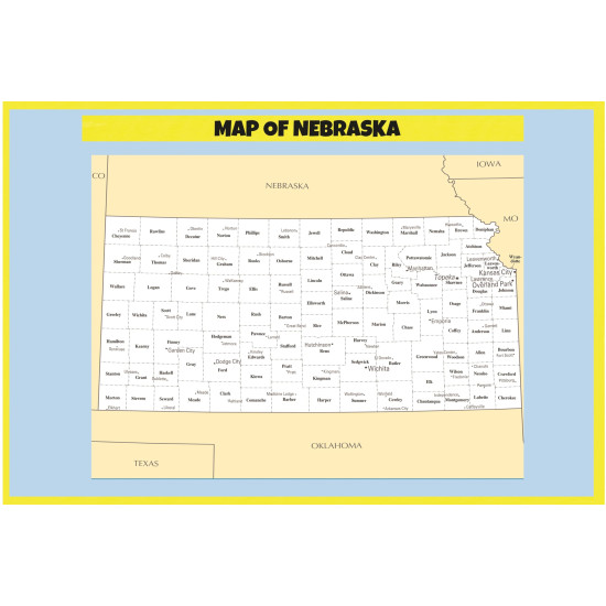 Map of Nebraska - Laminated Wall Map Poster Print Perfect for ...
