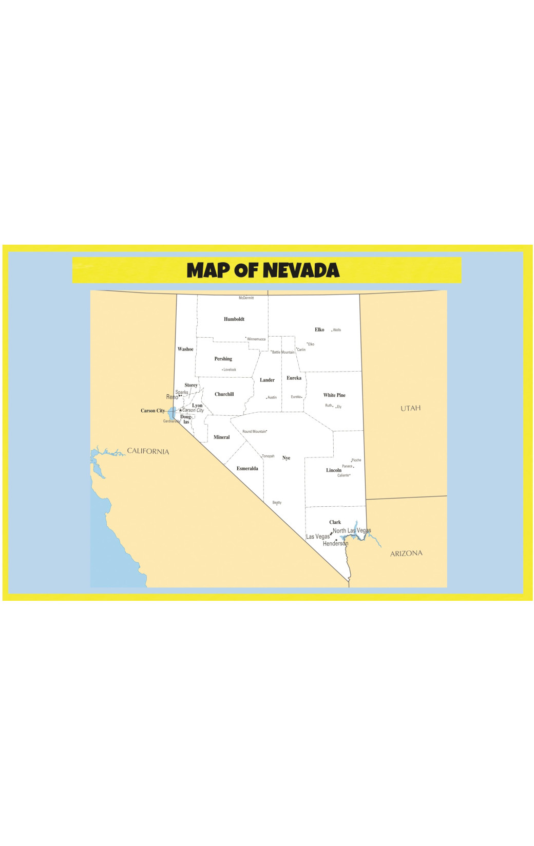 Map of Nevada - Laminated Wall Map Poster Print Perfect for Classrooms and Homes - Vivid Imagery ...