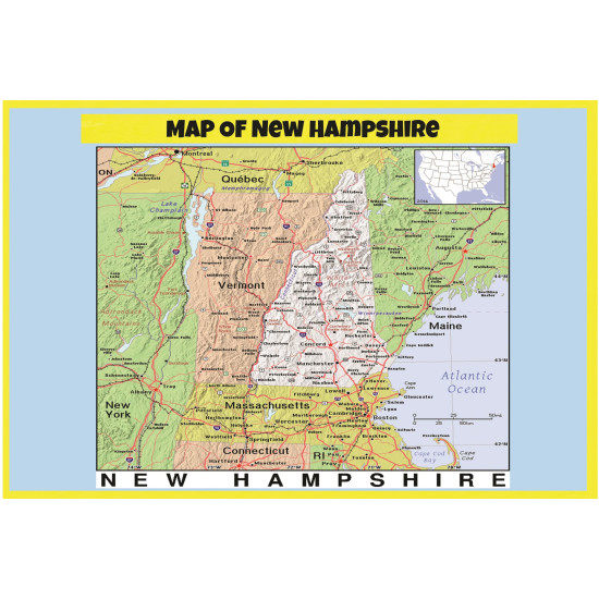 Map of New Hampshire Style C - Laminated Wall Map Poster Print Perfect ...