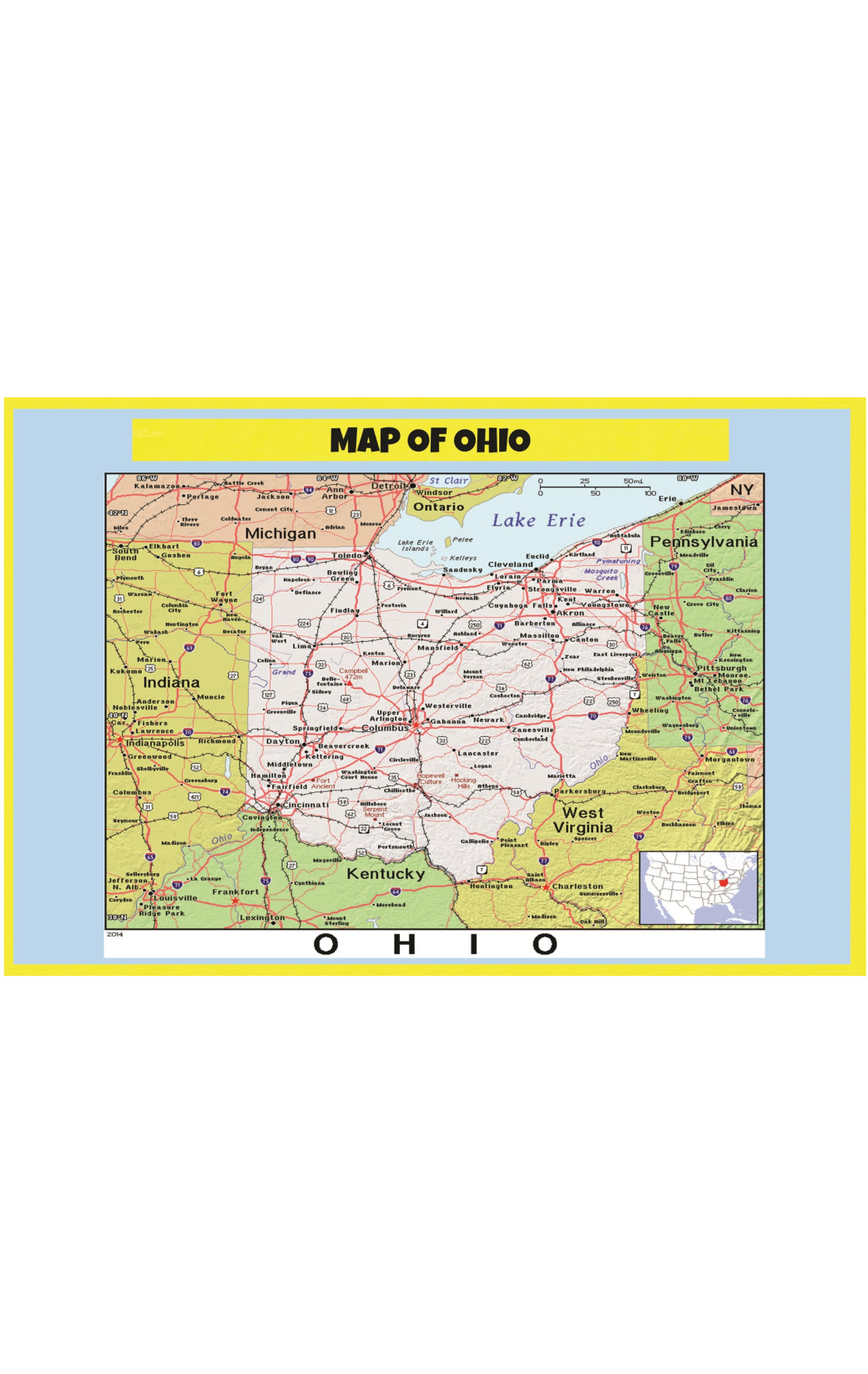 Map of Ohio Style C - Laminated Wall Map Poster Print Perfect for Classrooms and Homes - Vivid ...