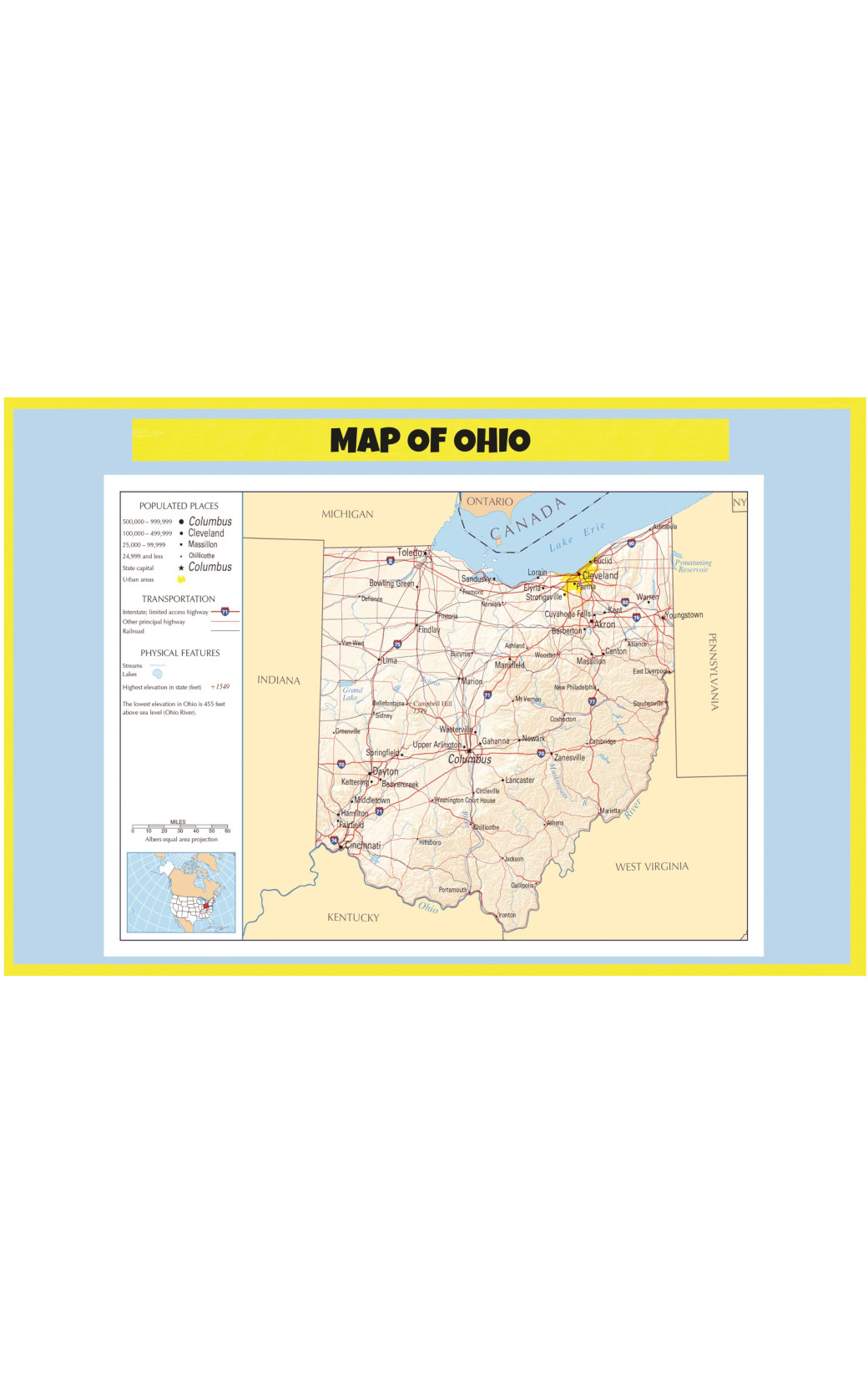 Map of Ohio - Laminated Wall Map Poster Print Perfect for Classrooms and Homes - Vivid Imagery ...