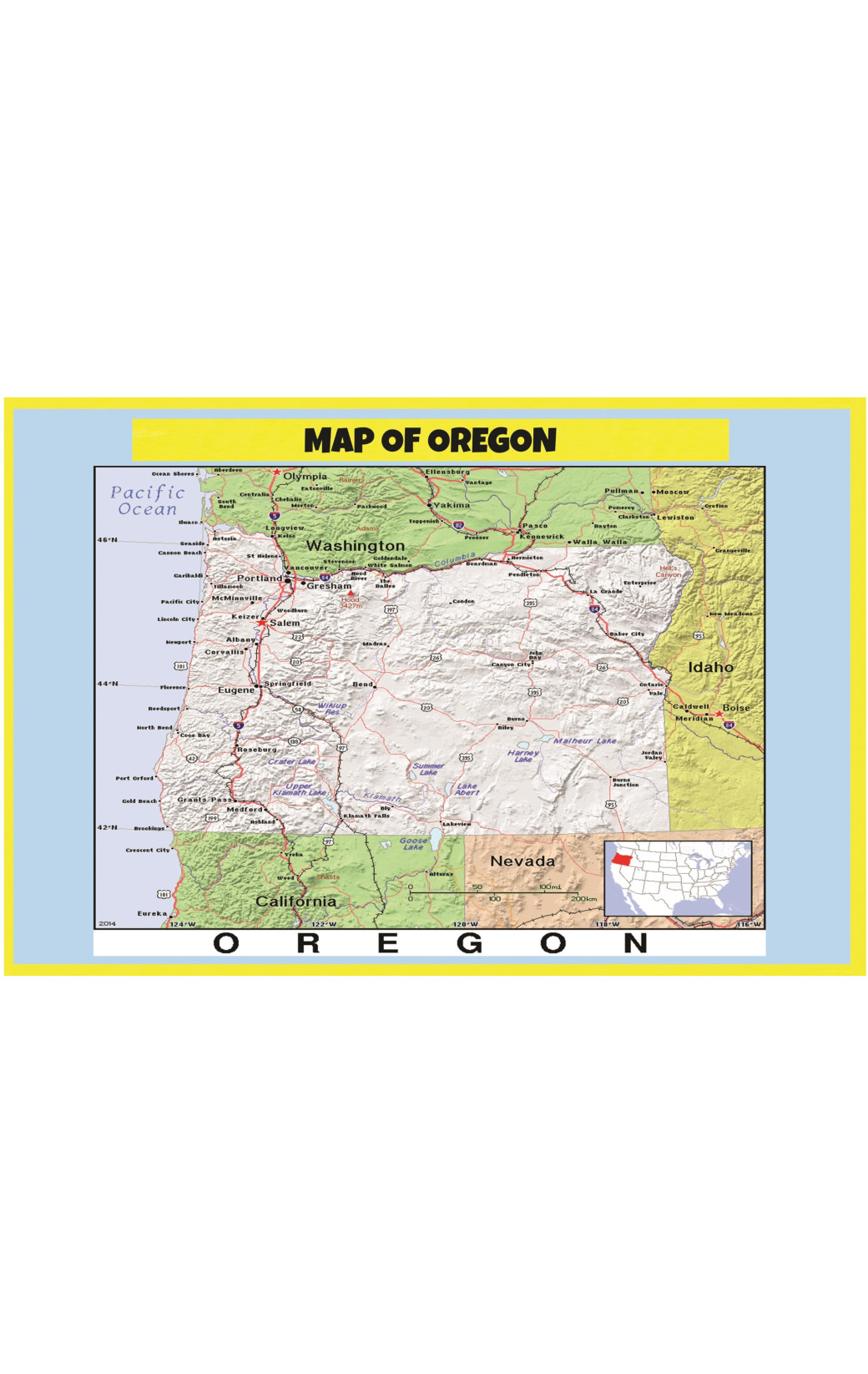 Map of Oregon Style C - Laminated Wall Map Poster Print Perfect for Classrooms and Homes - Vivid ...