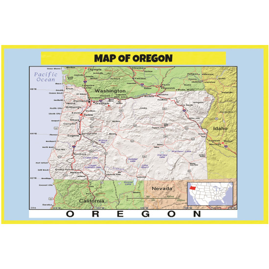 Map of Oregon Style C - Laminated Wall Map Poster Print Perfect for Classrooms and Homes - Vivid ...