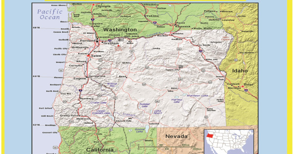 Map of Oregon Style C - Laminated Wall Map Poster Print Perfect for Classrooms and Homes - Vivid ...