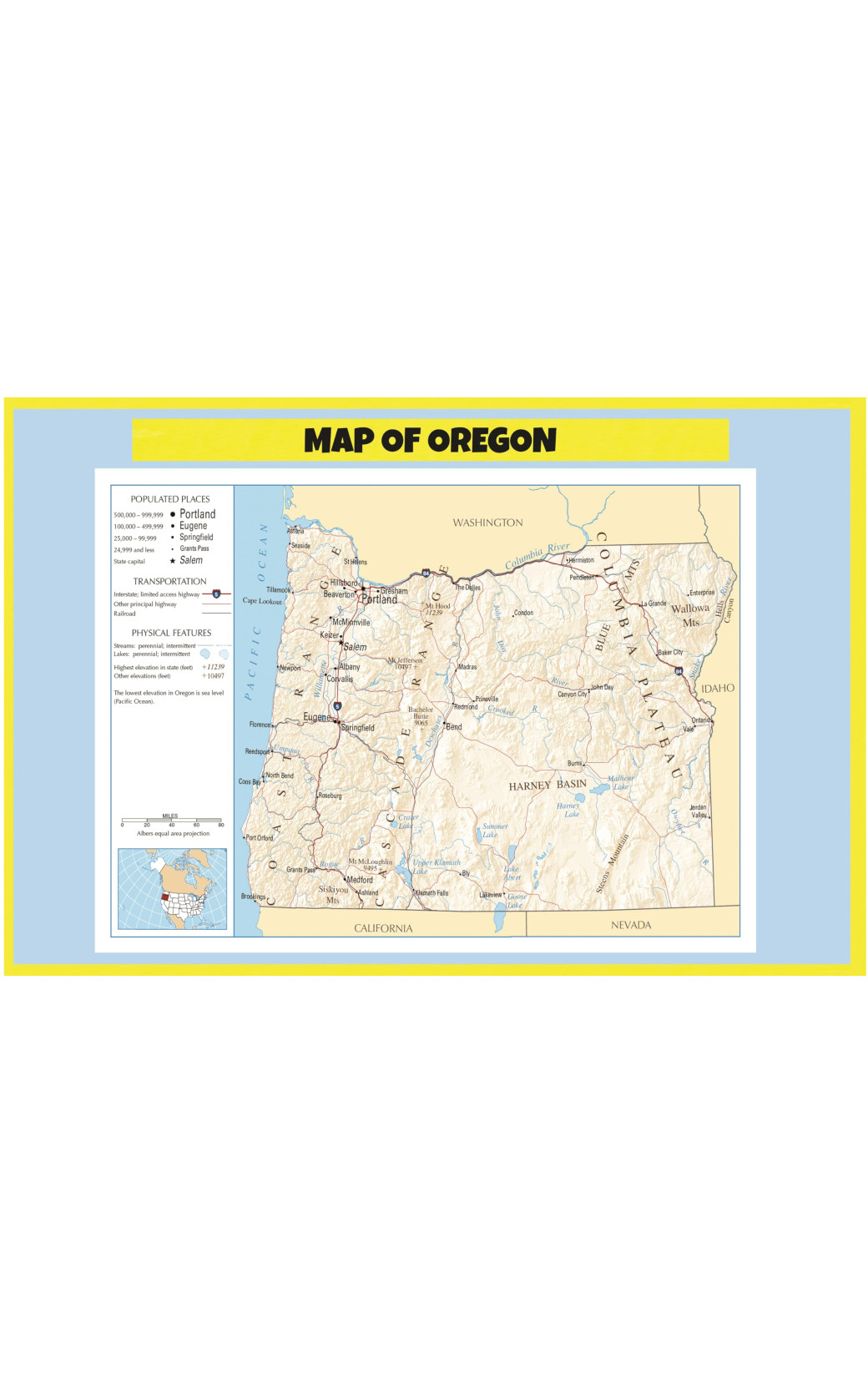 Map of Oregon - Laminated Wall Map Poster Print Perfect for Classrooms and Homes - Vivid Imagery ...