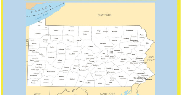 Map of Pennsylvania - Laminated Wall Map Poster Print Perfect for ...