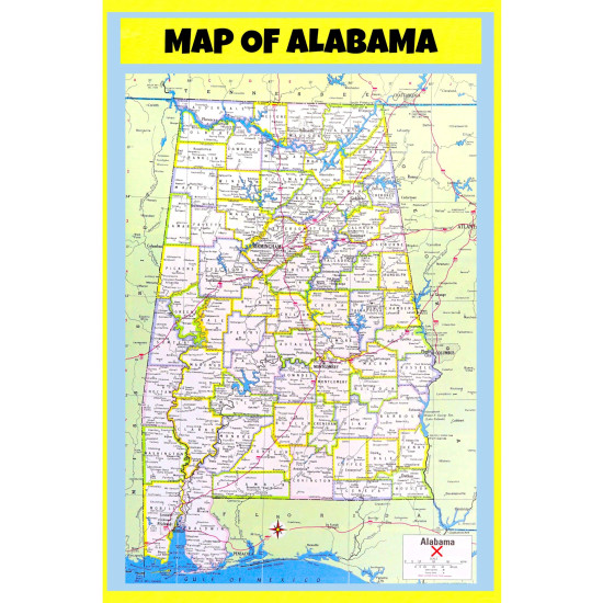 Map of Alabama - Laminated Wall Map Poster Print Perfect for Classrooms ...