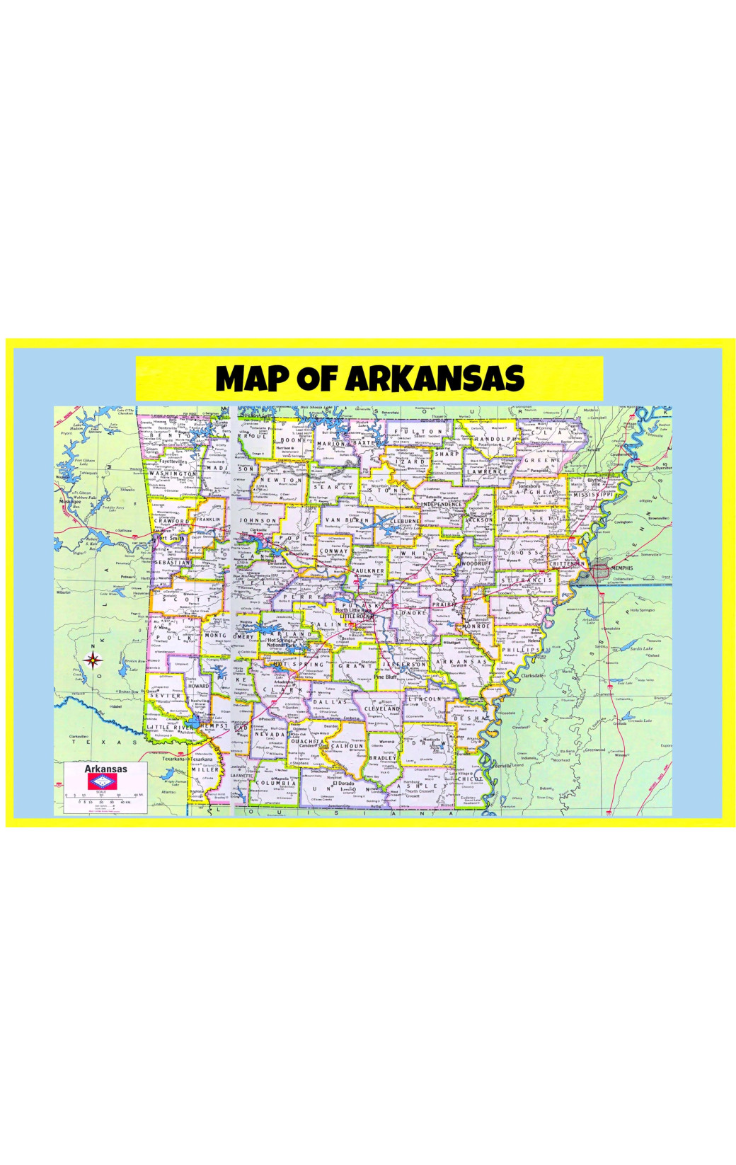 Map of Arkansas - Laminated Wall Map Poster Print Perfect for ...