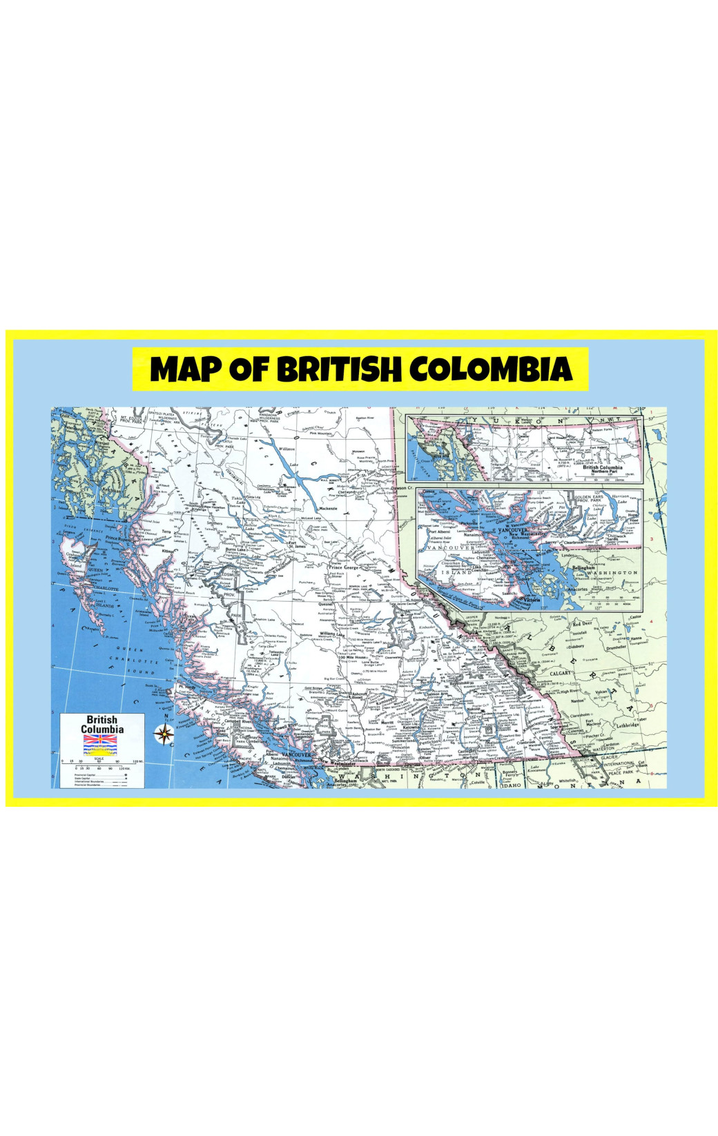 Map of British Colombia - Laminated Wall Map Poster Print Perfect for Classrooms and Homes ...