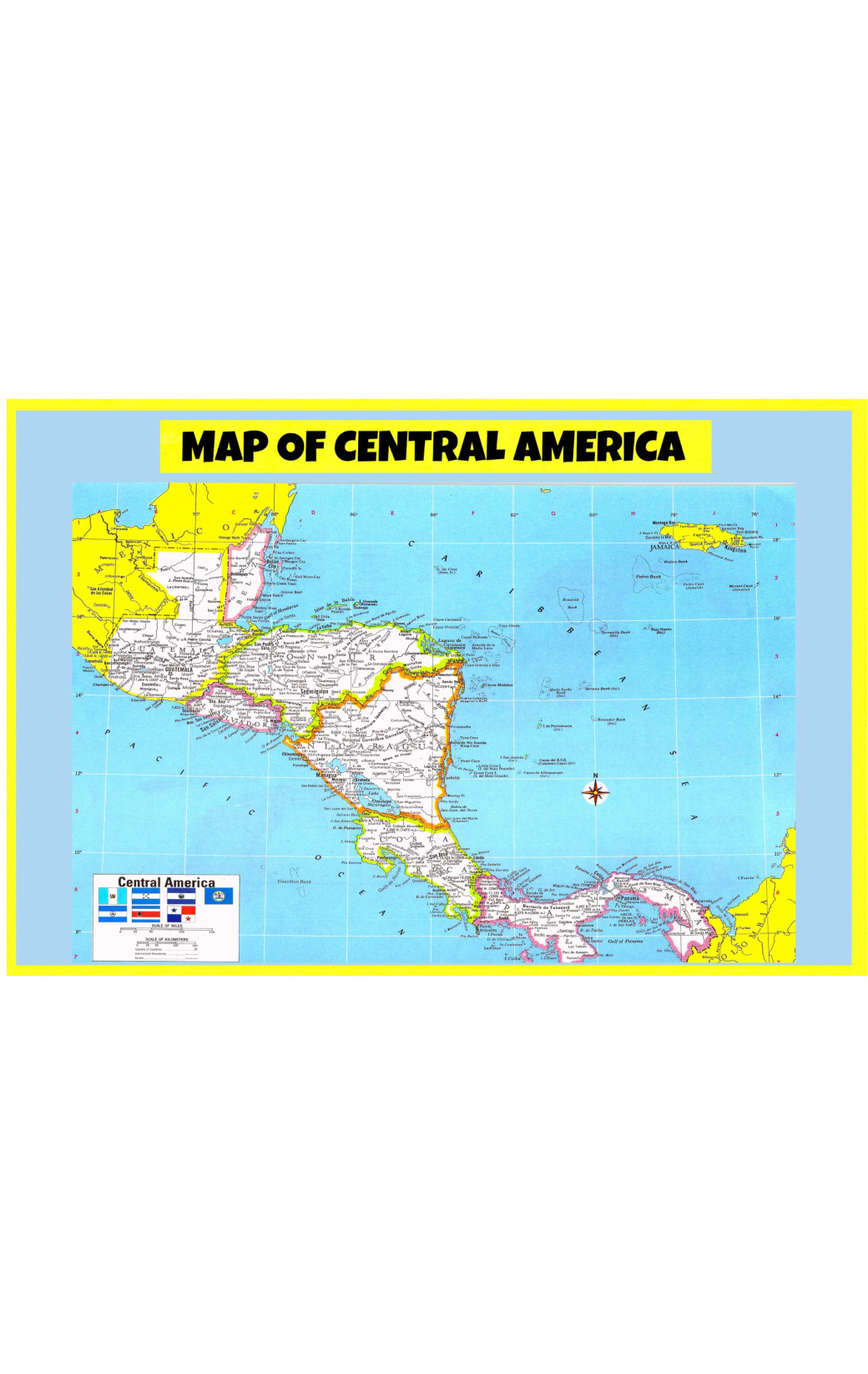 Map of Central America - Laminated Wall Map Poster Print Perfect for Classrooms and Homes ...