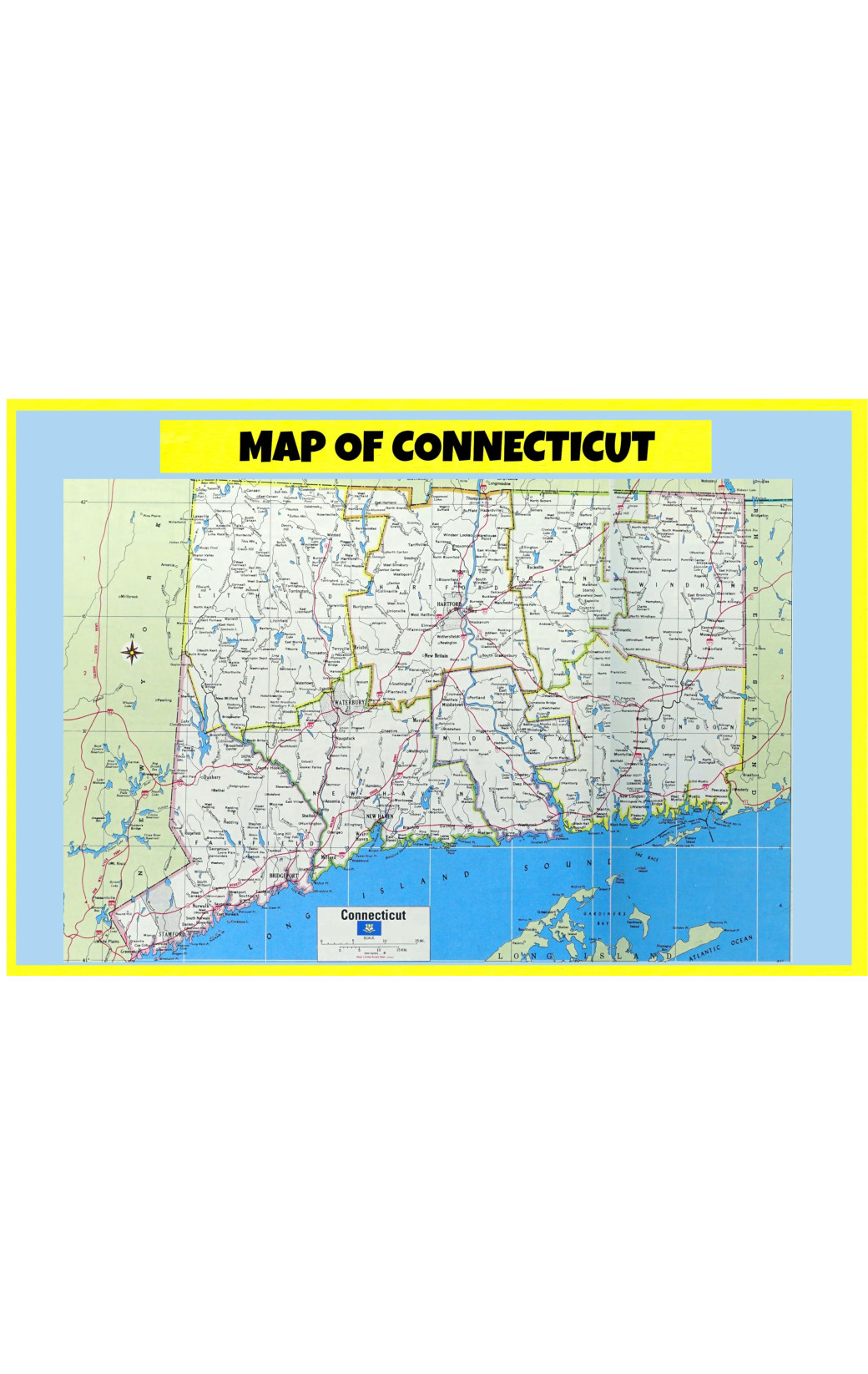 Map of Connecticut - Laminated Wall Map Poster Print Perfect for ...