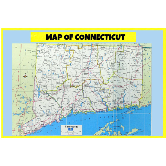Map of Connecticut - Laminated Wall Map Poster Print Perfect for ...