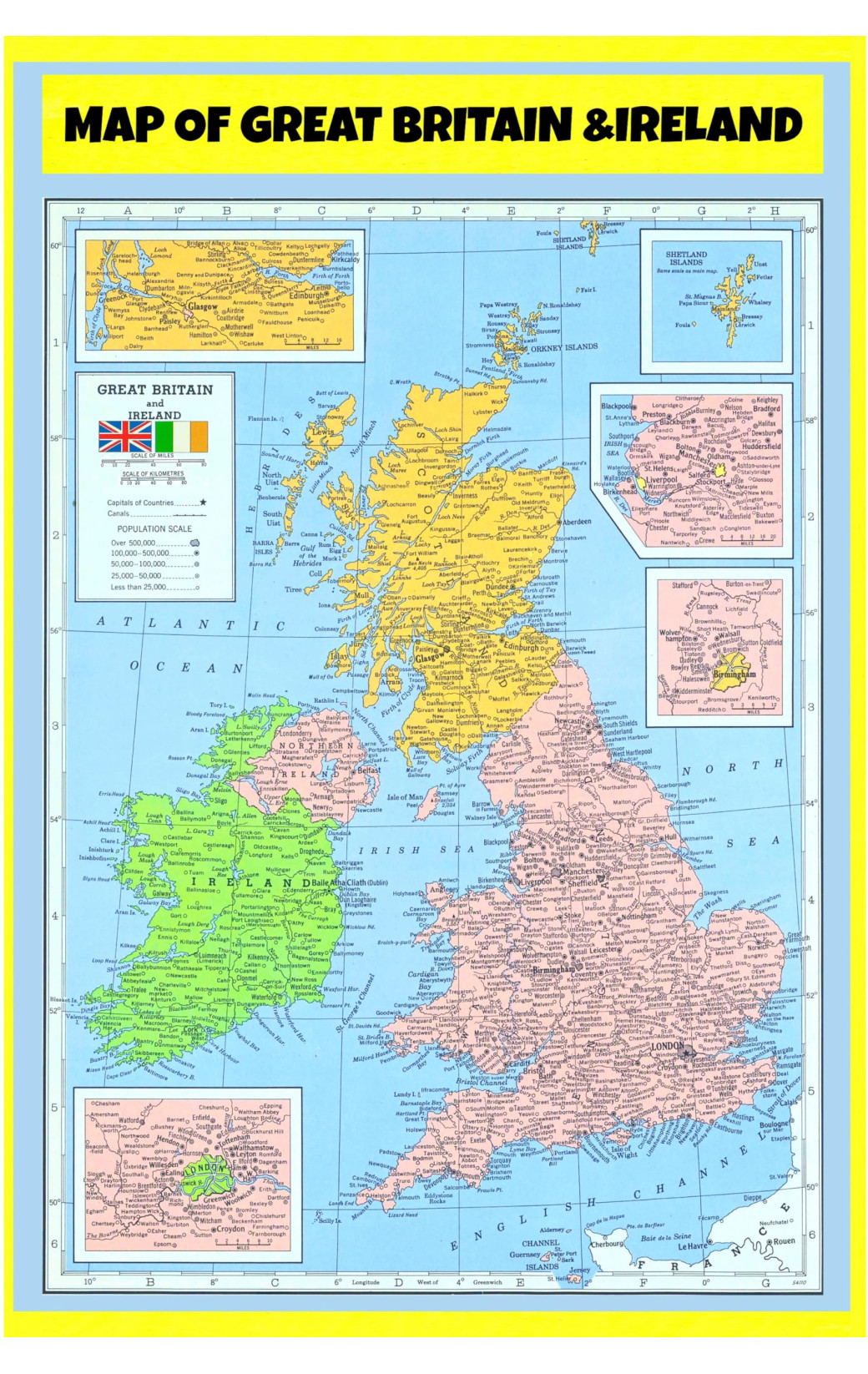 Map of Great Britain and Ireland - Laminated Wall Map Poster Print ...