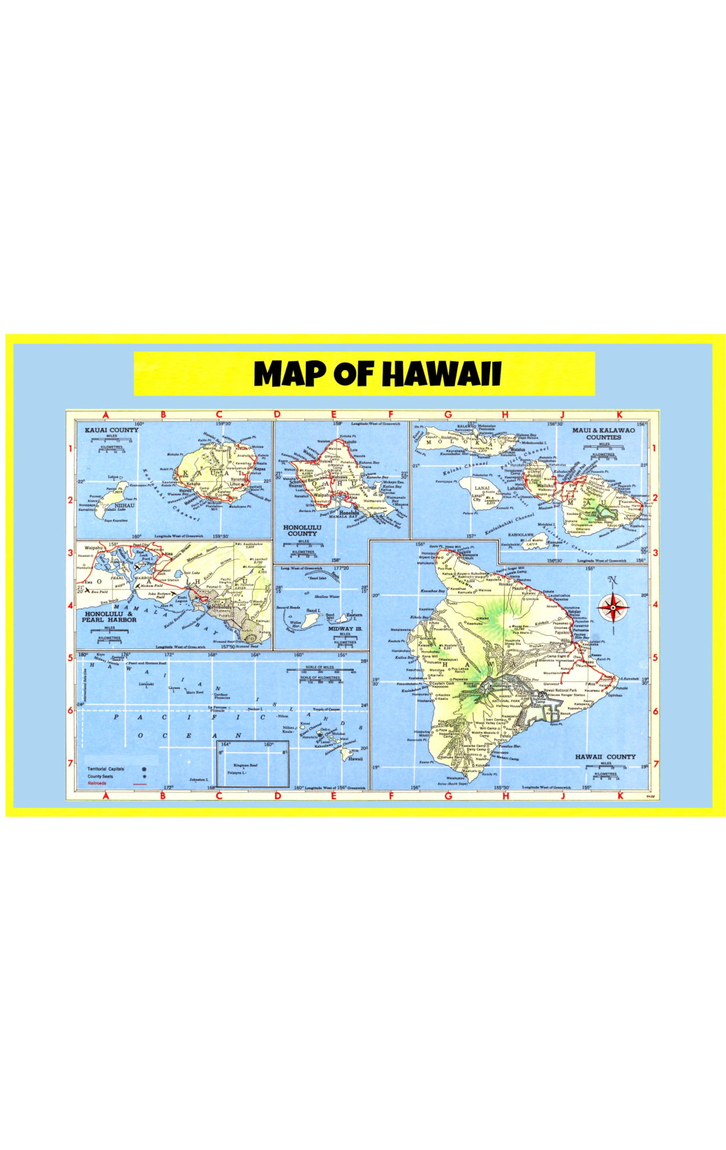 Map of Hawai - Laminated Wall Map Poster Print Perfect for Classrooms and Homes - Vivid Imagery ...