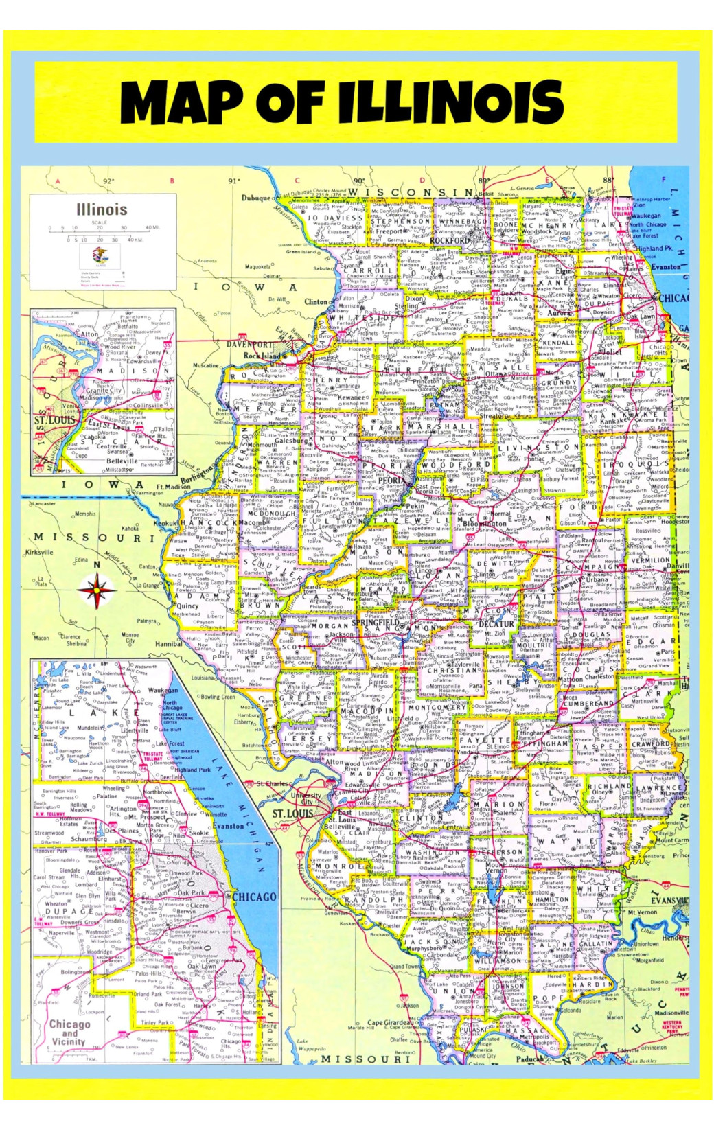 Map of Illinois Style D - Laminated Wall Map Poster Print Perfect for ...