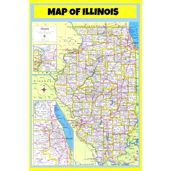 Map of Illinois Style D - Laminated Wall Map Poster Print Perfect for ...