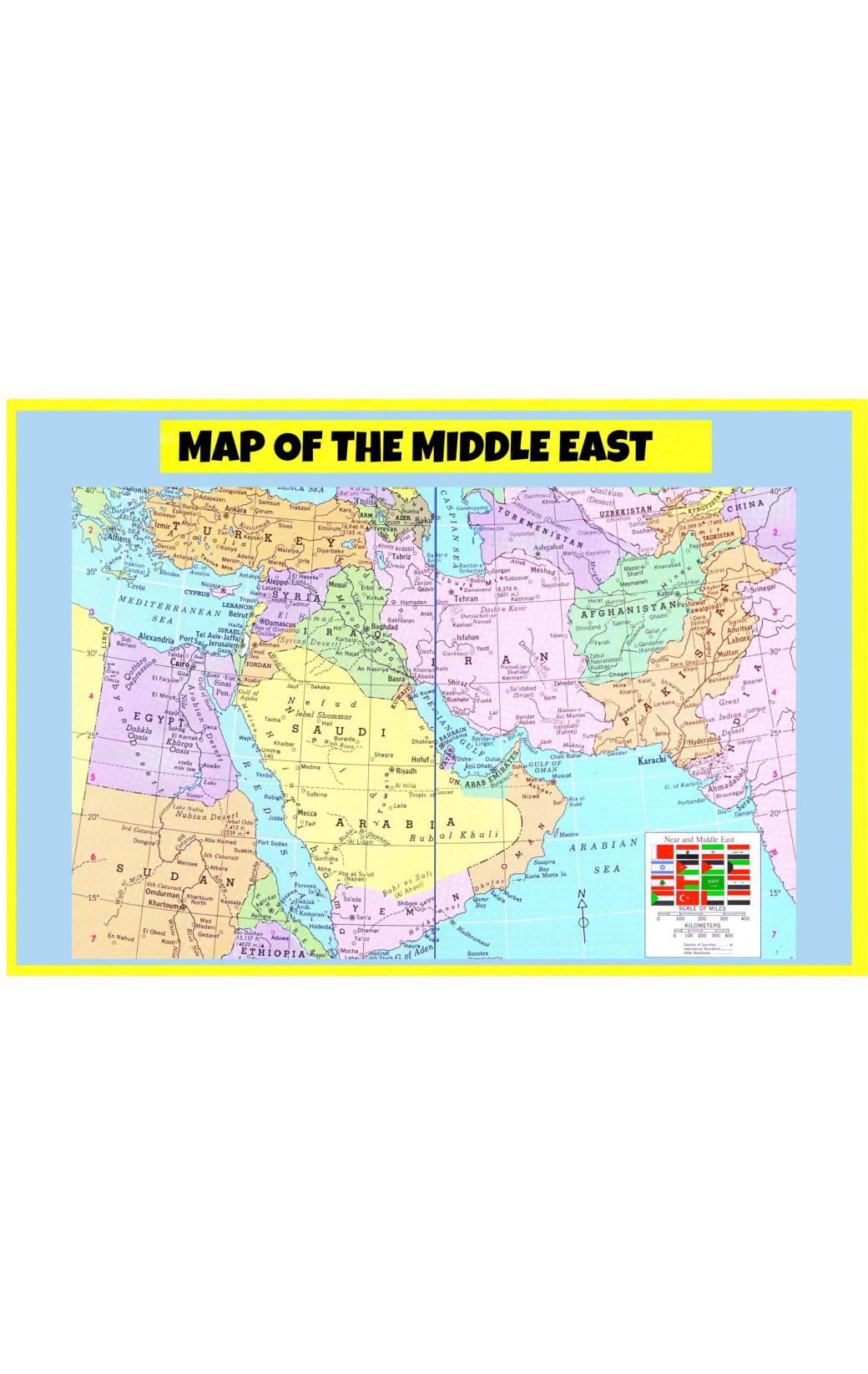 Map of Middle East Style 2 - Laminated Wall Map Poster Print Perfect for Classrooms and Homes ...