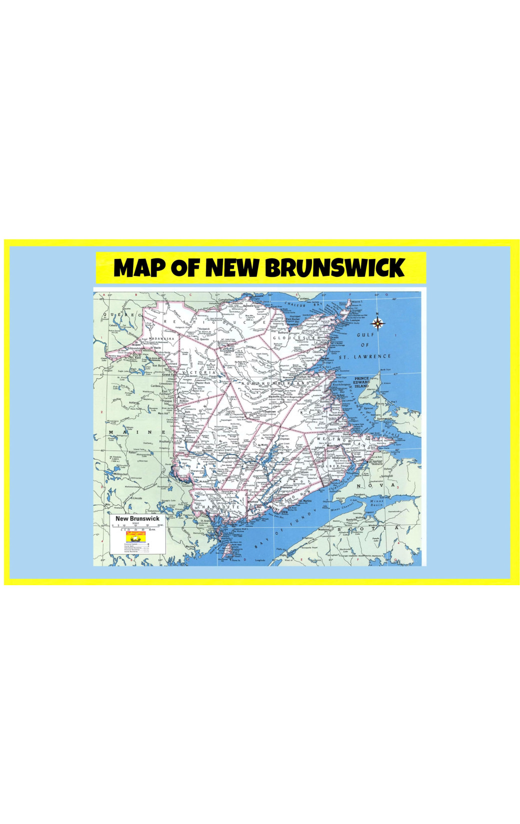 Map of New Brunswick - Laminated Wall Map Poster Print Perfect for ...